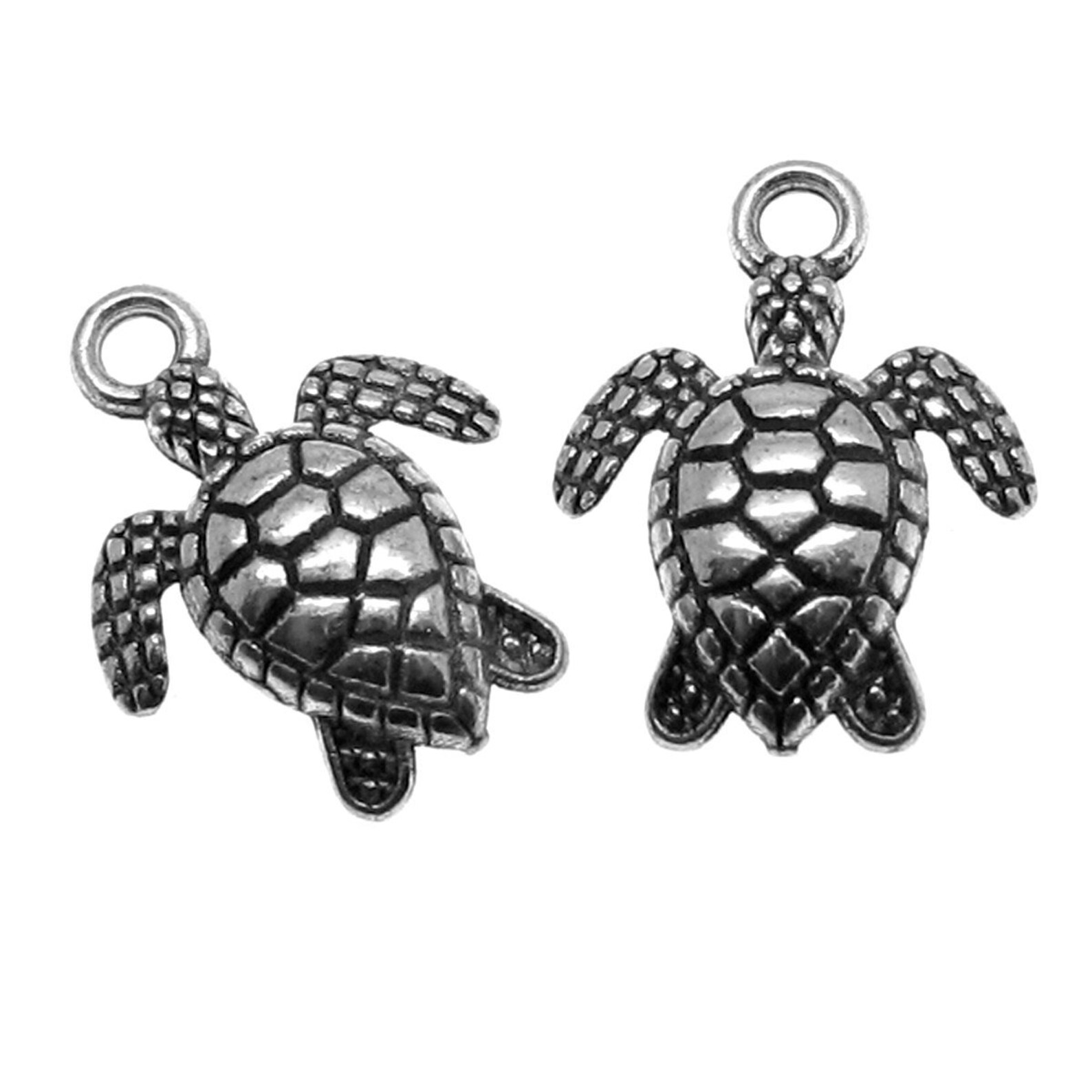 Antique Silver Double-sided Sea Turtle Charms / Beach Charms - Etsy
