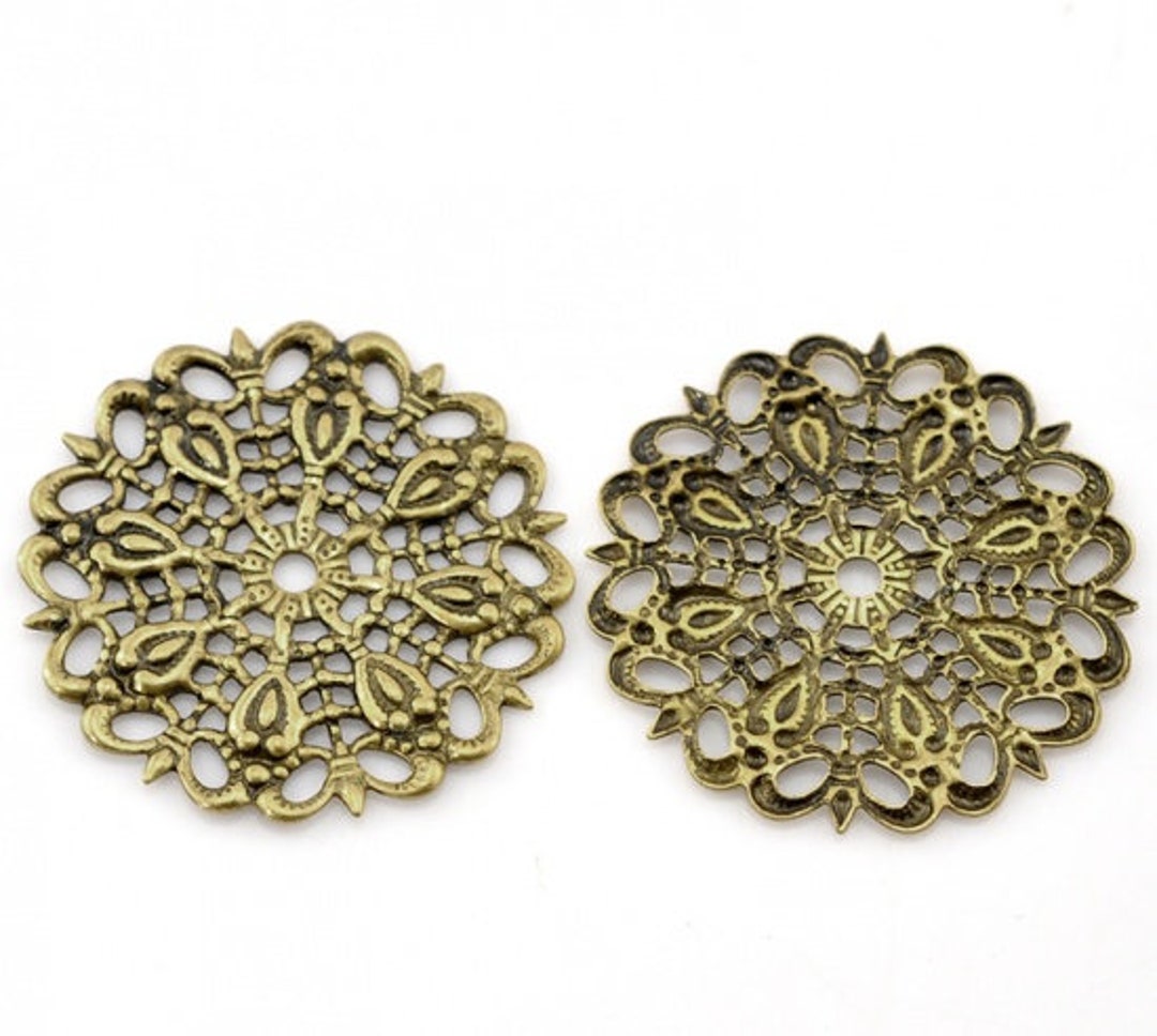 Antique Bronze Filigree Metal Stampings / Copper 25mm Round Filigree ...