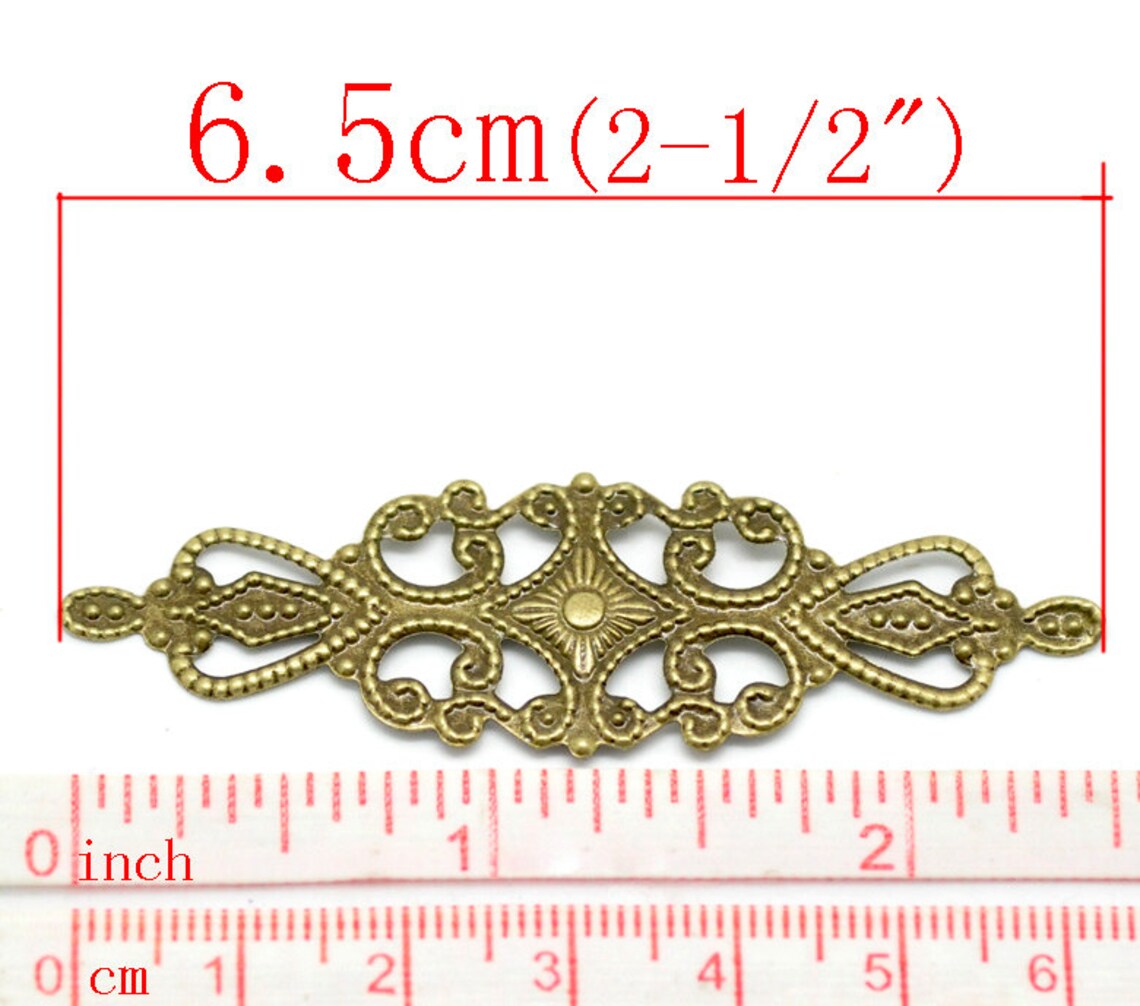 Antique Bronze Filigree Stampings / Embellishments [10 Pieces] -- Lead ...