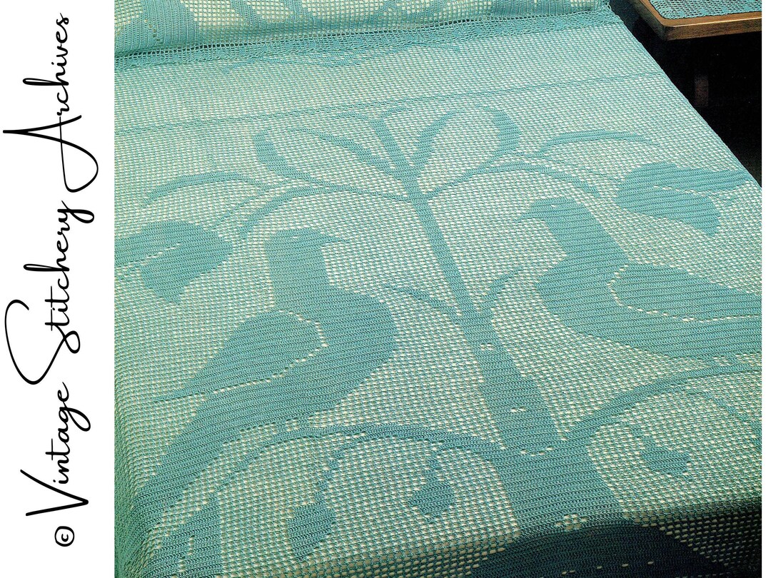 Vintage Filet Crochet Bedspread Pattern, "turtle Doves Blanket, Mat ...