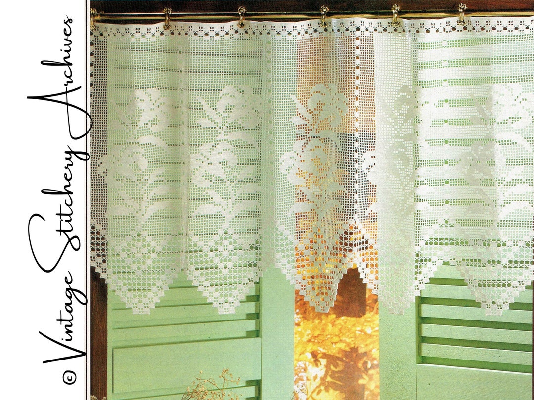 Vintage Filet Crochet Pattern "lilies Valance Curtain" Digital PDF ...