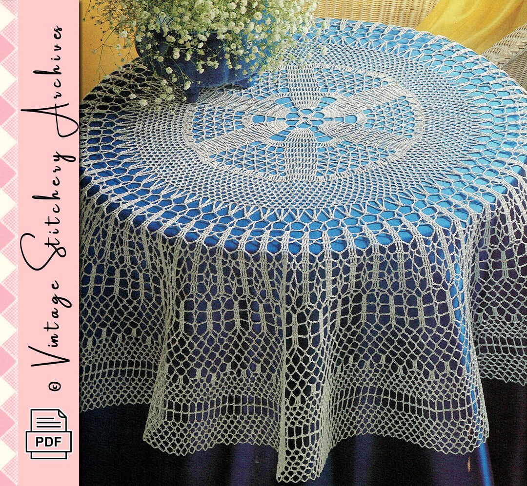 Vintage Crochet Tablecloth Pattern, "tidy Topper Round Tablecloth ...