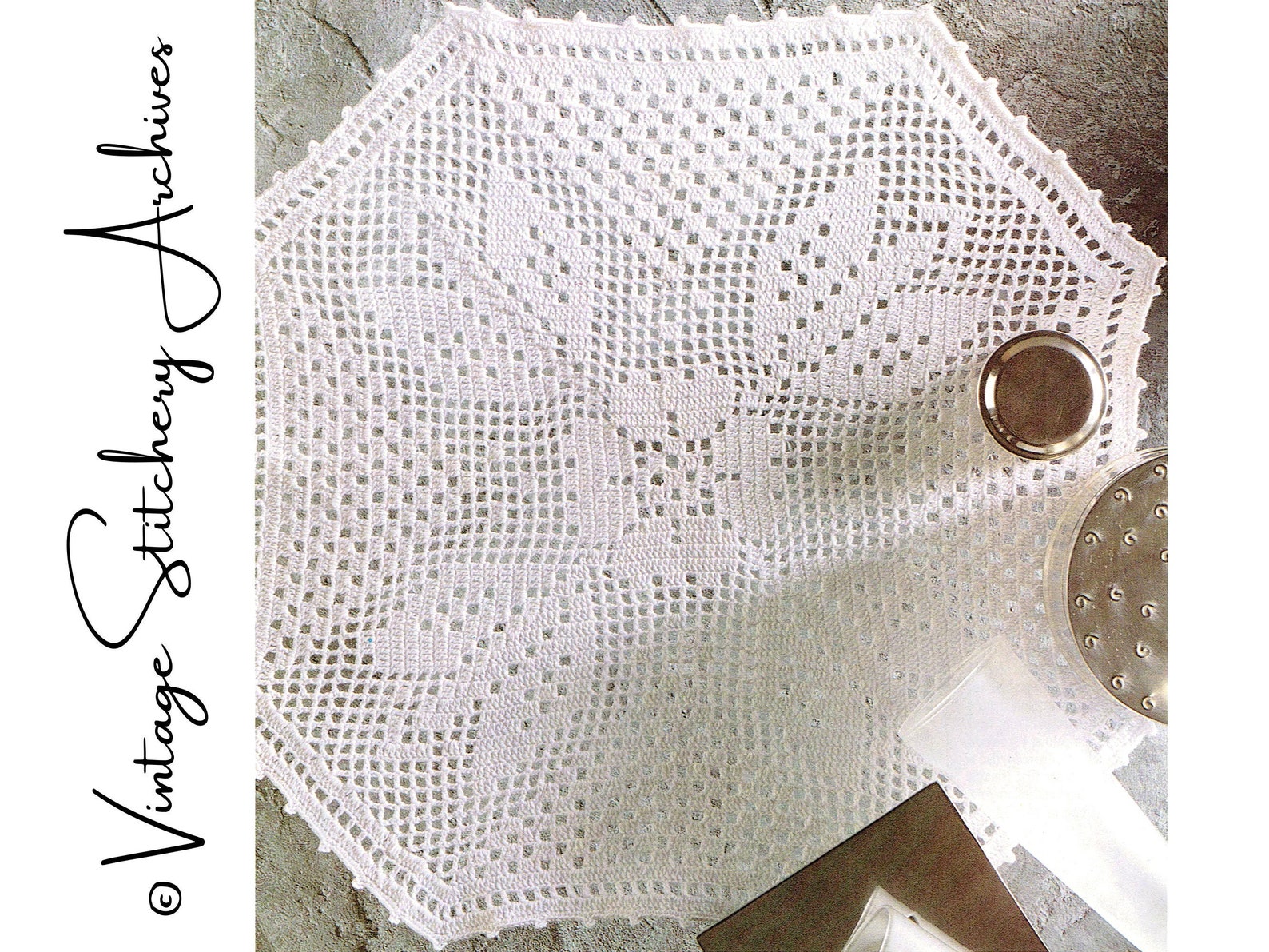 Vintage Filet Crochet Pattern "four Tulips Filet Crochet Doily" Digital ...
