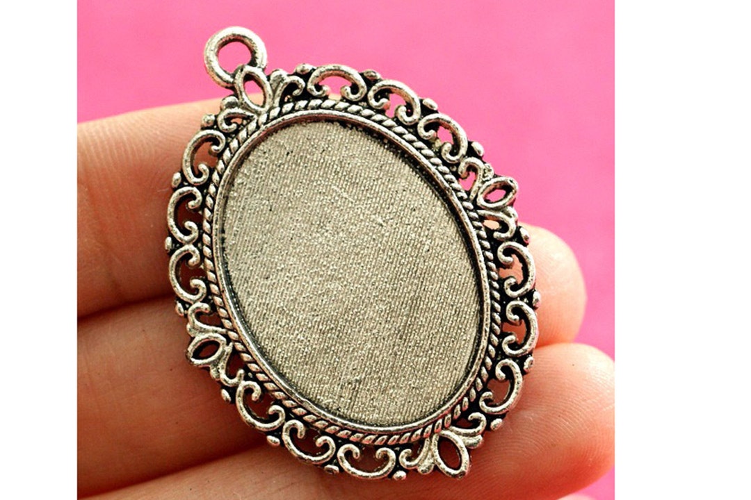 Cabochon Settings Bezels : 10 Antique Silver Oval Cabochon Settings ...