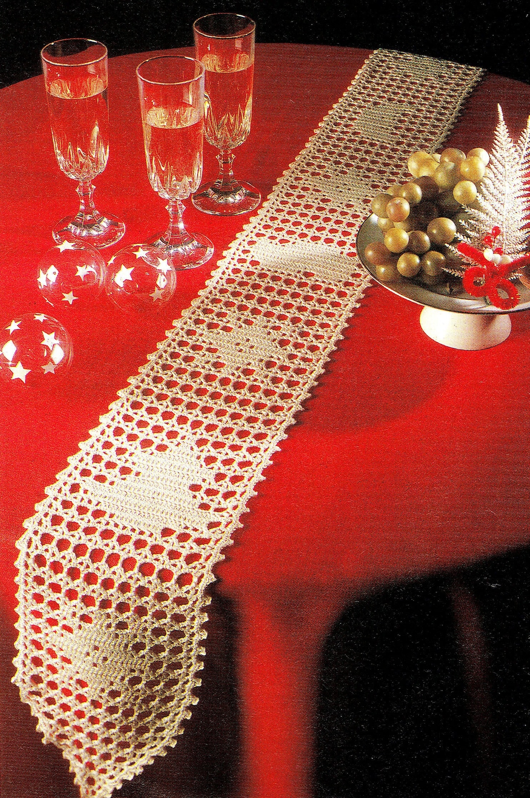 Vintage Filet Crochet Pattern "christmas Holiday Table Runner" Digital ...