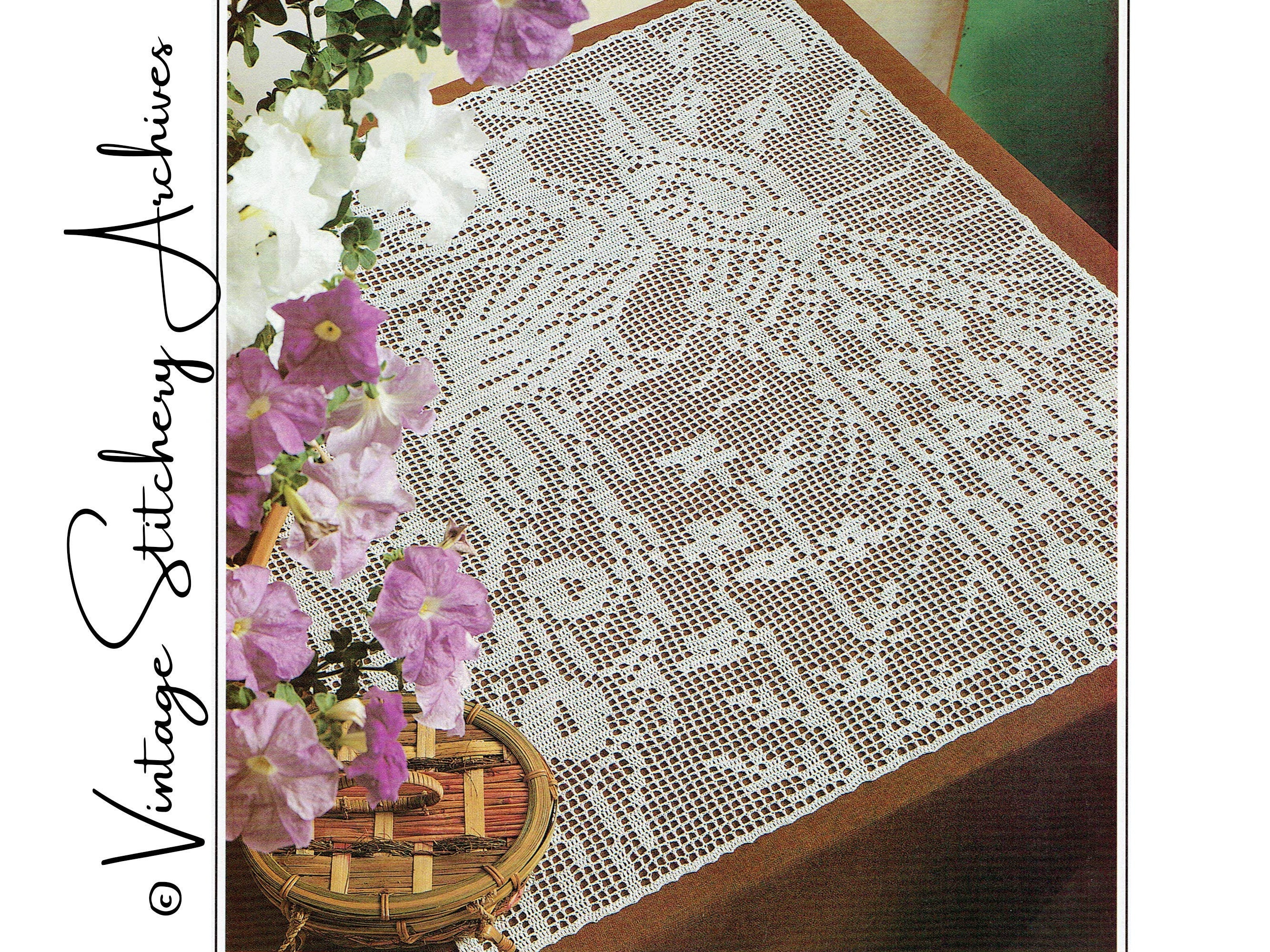 Vintage Peacock Filet Crochet Pattern "royal Birds Filet Crochet Table ...