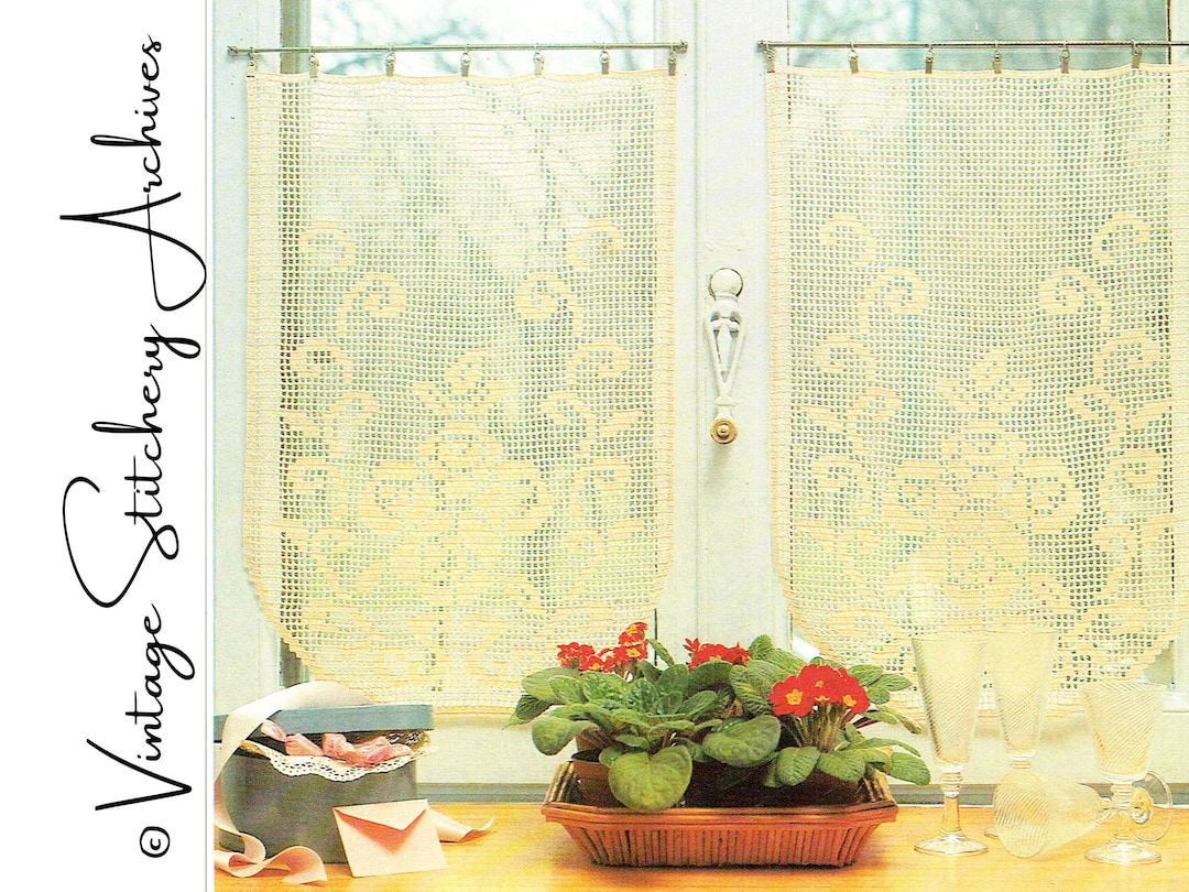 Vintage Filet Crochet Pattern "window Roses Crochet Curtains" Digital ...