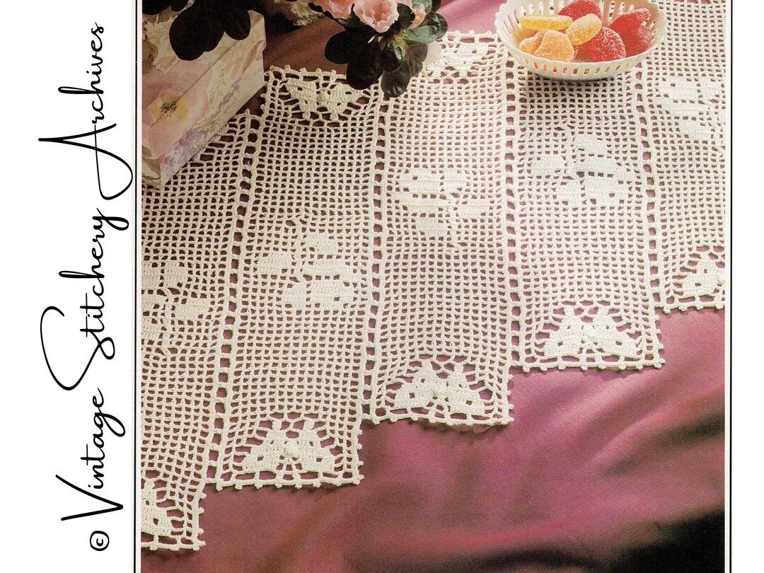 Vintage Filet Crochet Pattern "netful of Butterflies Doily Table Runner ...