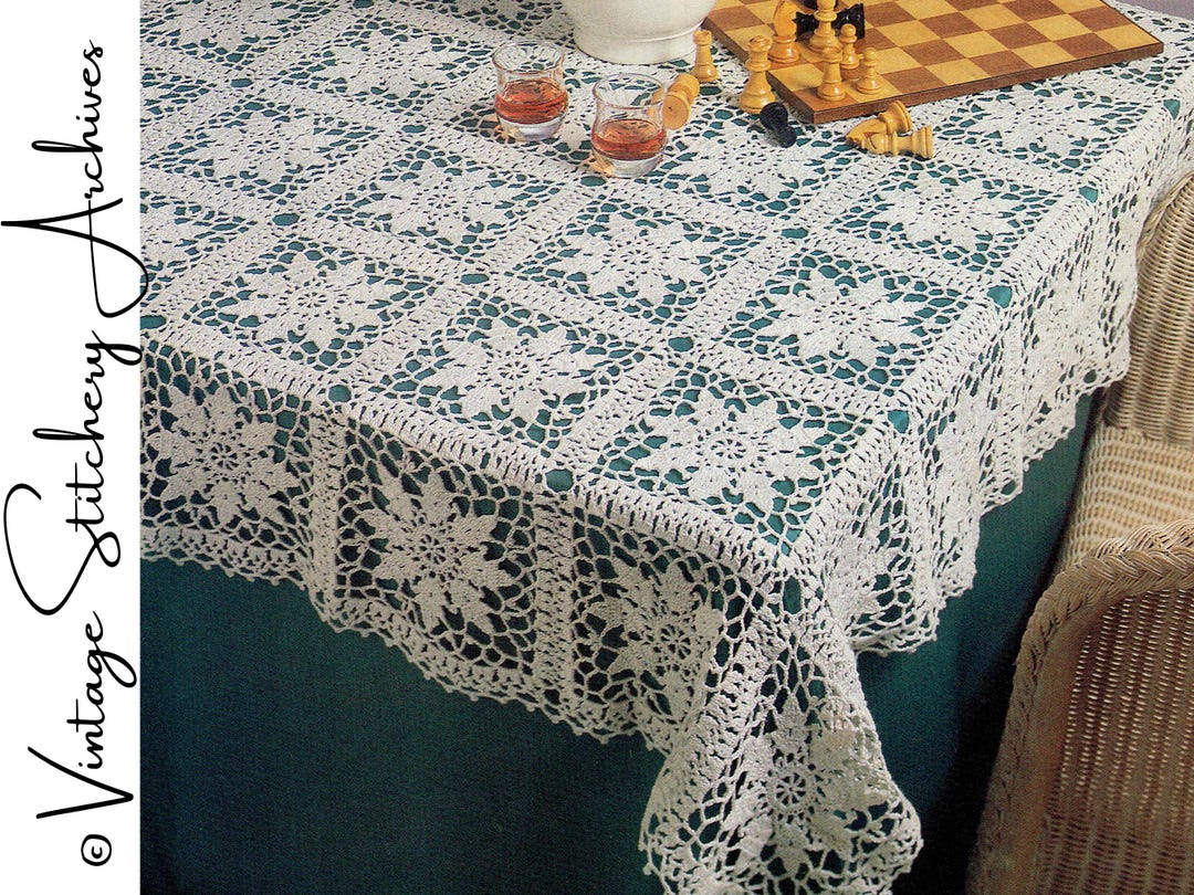 Vintage Crochet Tablecloth Pattern: 45" Chess Board Design (digital PDF ...