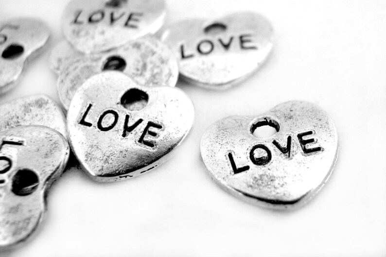 Antique Silver Heart LOVE Charms Silver Stamped LOVE Hearts | Etsy