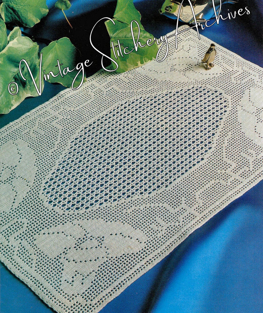 Vintage Filet Crochet Doily Pattern, "morning Glories Rectangle Doily ...