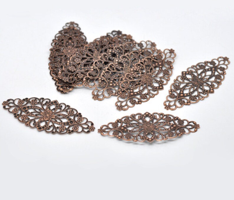 Filigree : 6 Antique Copper Filigree Flower Wraps | Metal Filigree ...