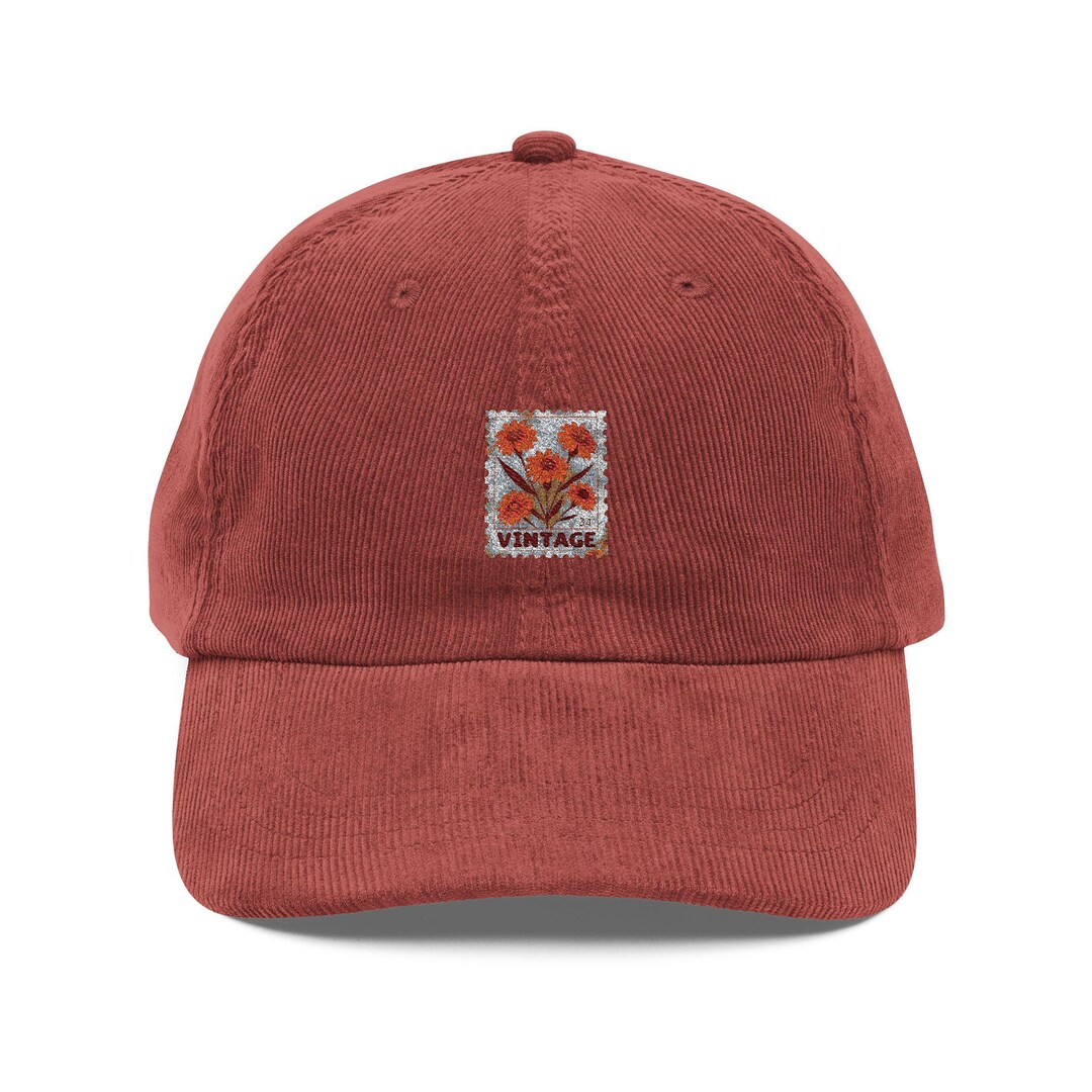 Vintage Floral Embroidered Corduroy Cap - Fall Fashion - Etsy