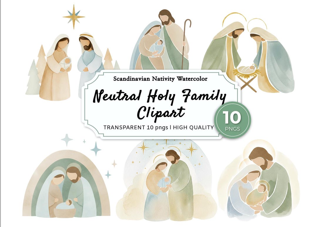 Scandinavian Nativity Clipart Set 10 PNG | Minimal Holy Family ...
