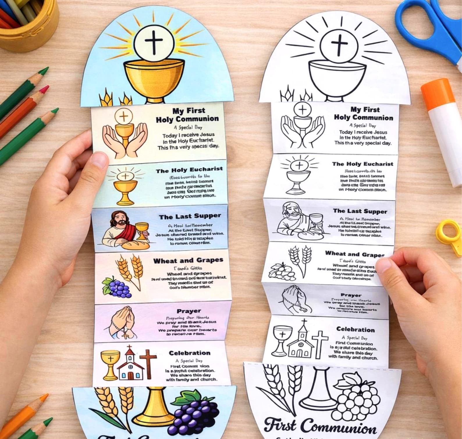 First Holy Communion Folding Craft Printable, Catholic Eucharist ...
