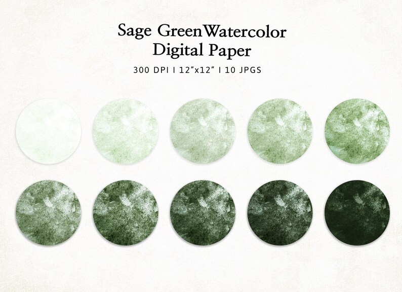 Sage Green Watercolor Paper Pack | 10 Textured Digital Papers | Natural ...
