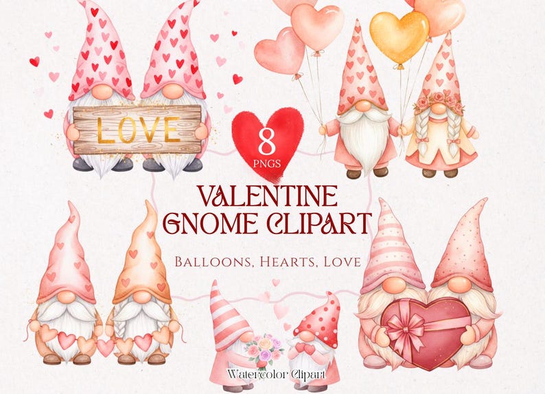Valentine Gnomes Clipart Set, Cute Couple Gnomes PNG, Love Letter ...