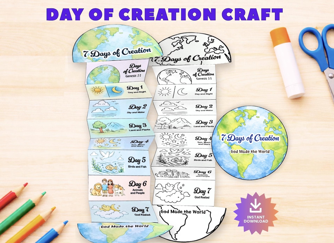 7 Days of Creation Foldable Bible Craft Printable, Sunday School Craft ...