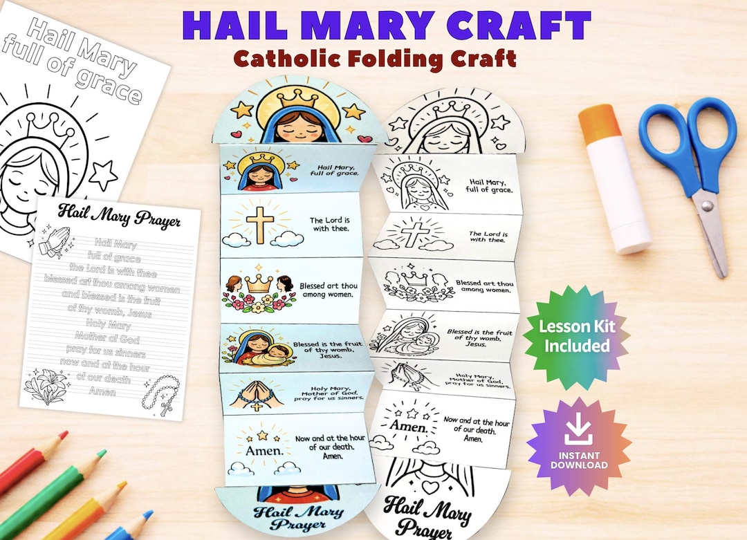 Catholic Hail Mary Prayer Craft for Kids, Folding Craft Printable With ...