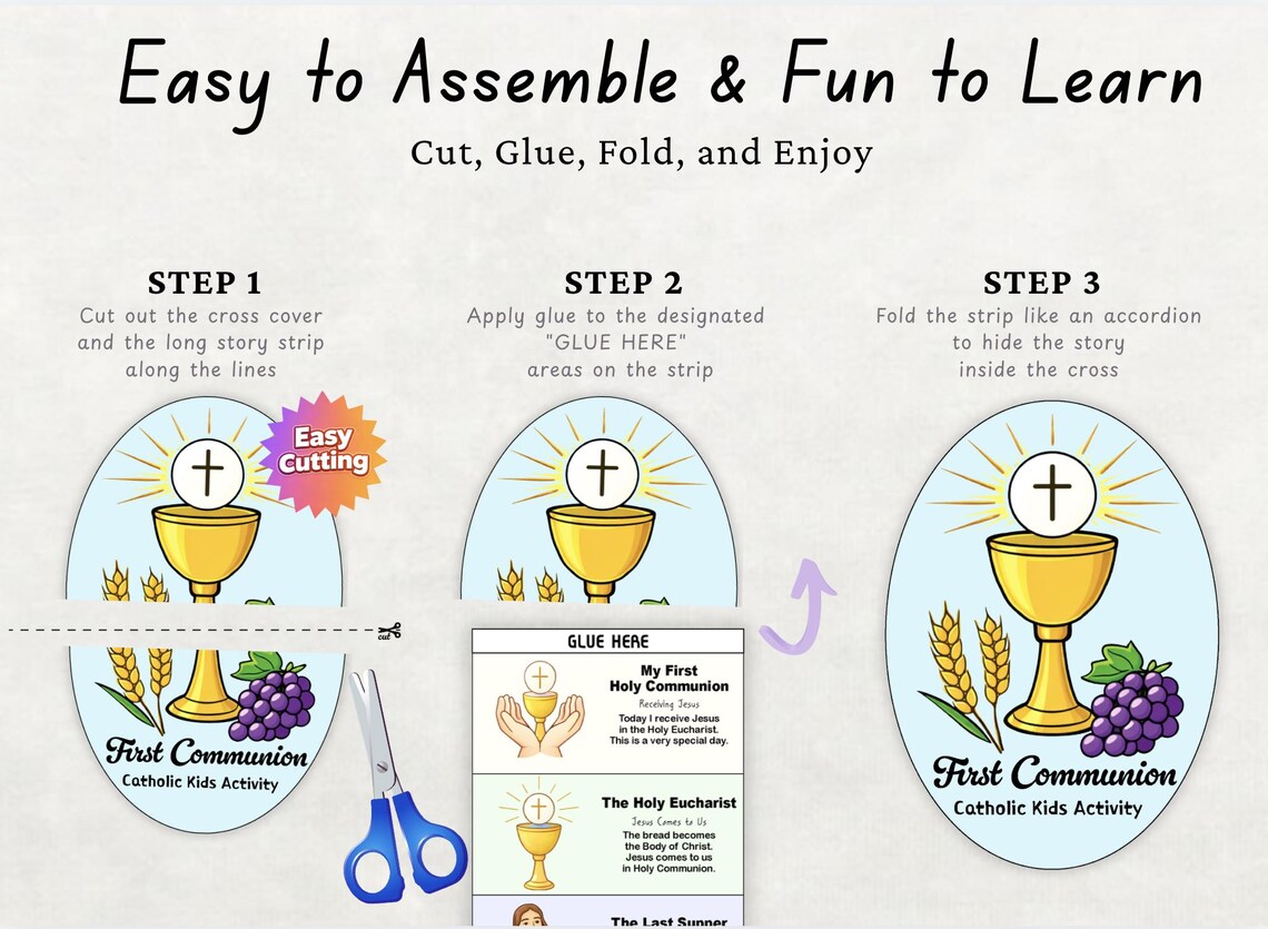 First Holy Communion Folding Craft Printable, Catholic Eucharist ...