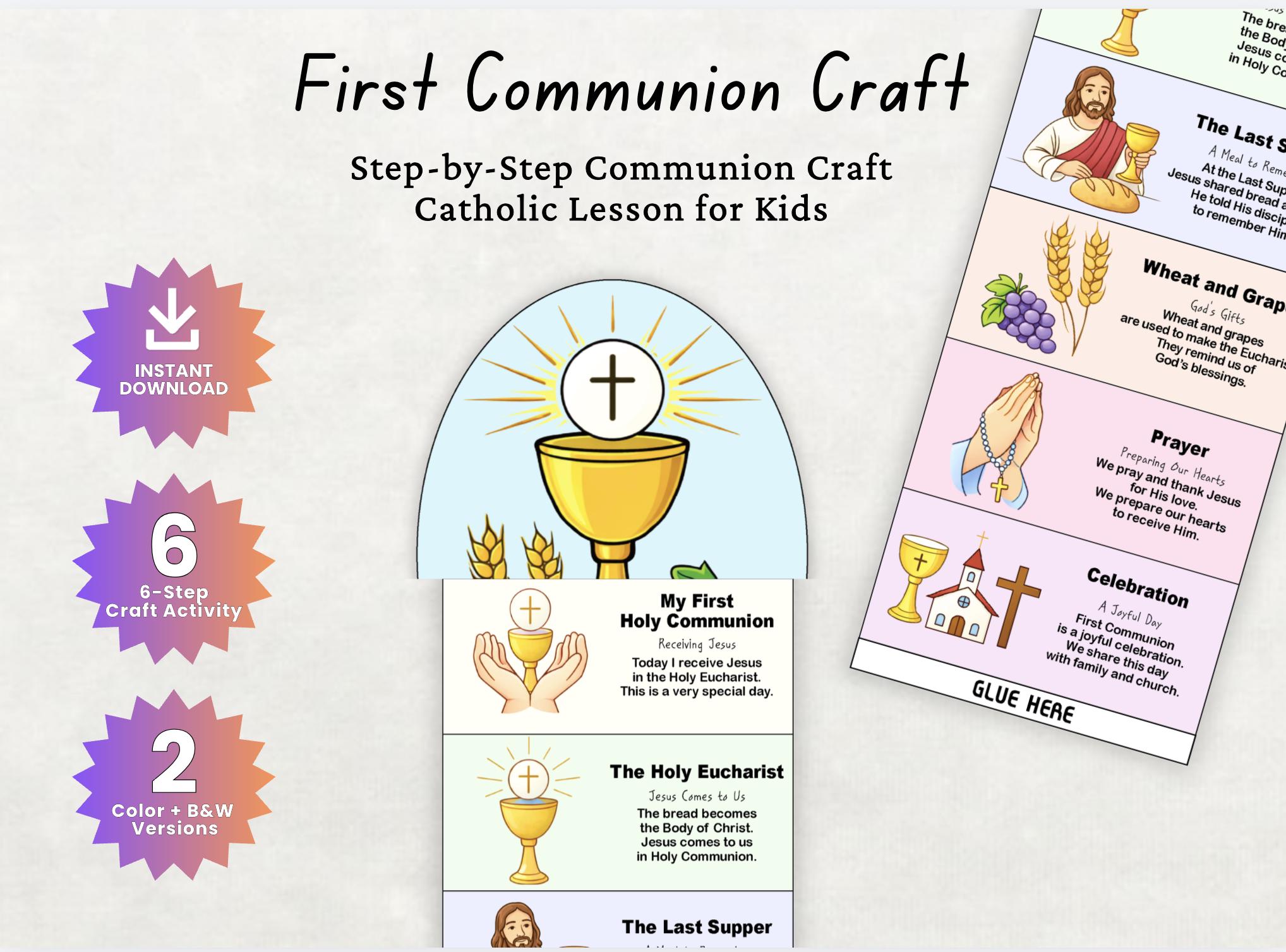 First Holy Communion Folding Craft Printable, Catholic Eucharist ...