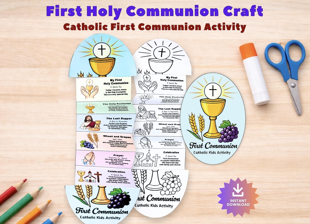 First Holy Communion Folding Craft Printable, Catholic Eucharist ...