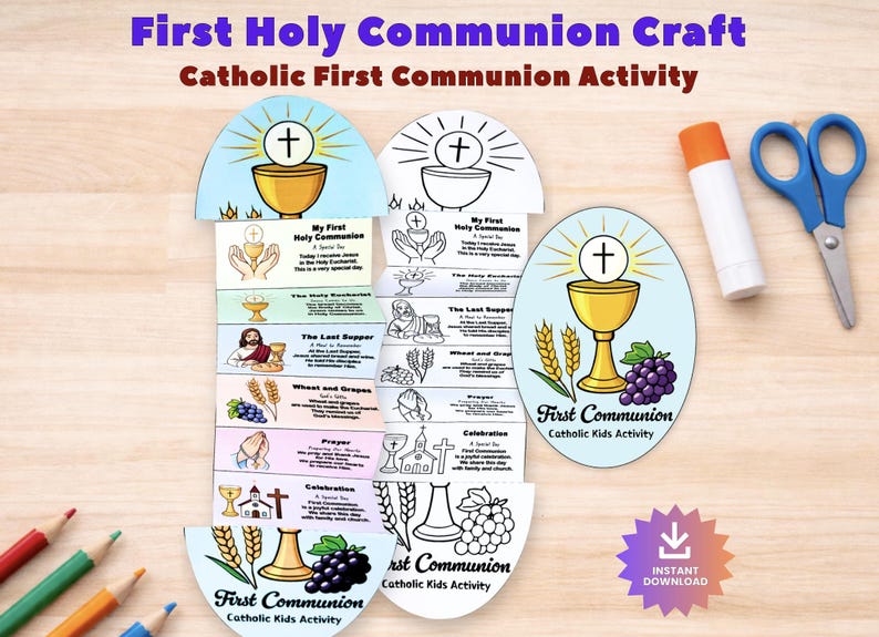 First Holy Communion Folding Craft Printable, Catholic Eucharist ...