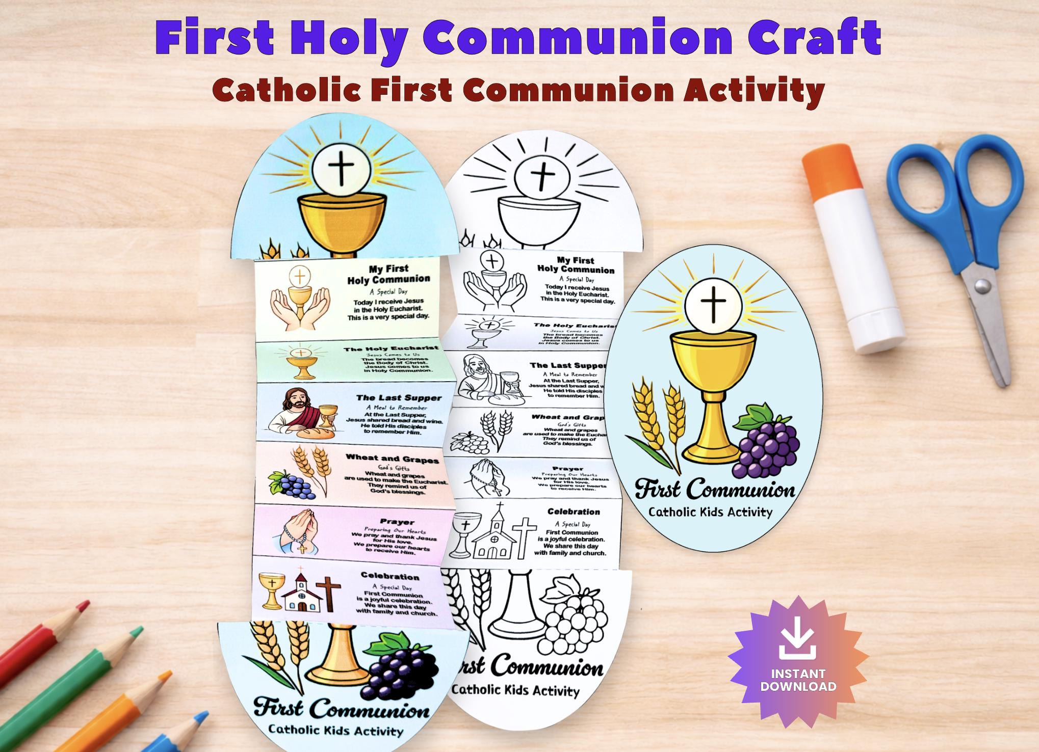First Holy Communion Folding Craft Printable, Catholic Eucharist ...