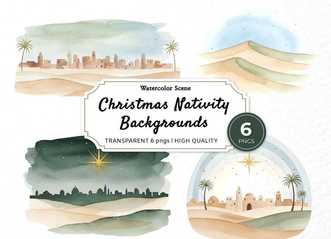 Christmas Nativity Background Clipart Set, Watercolor Scene + Bonus ...