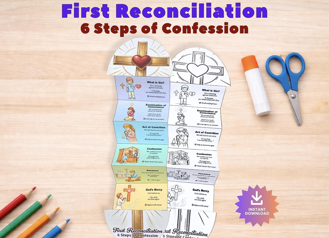 First Reconciliation Craft Printable, 3D Pop up First Confession Lesson ...