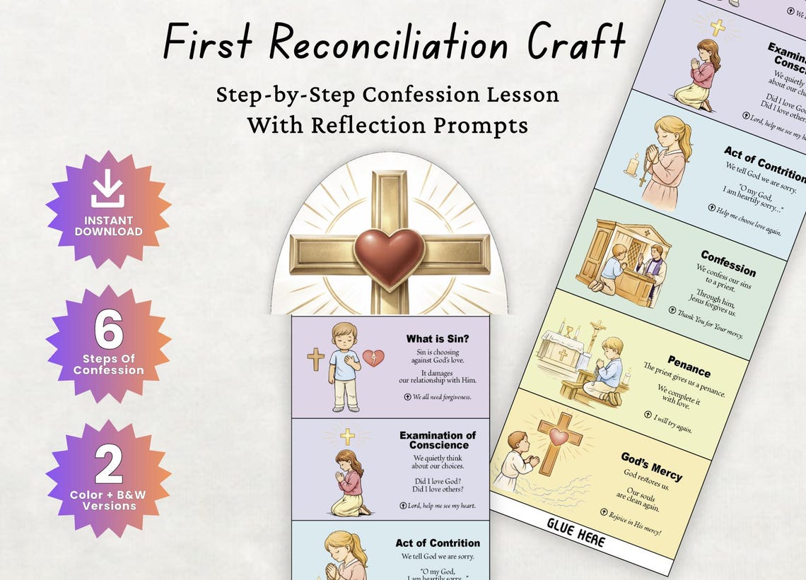 First Reconciliation Craft Printable, 3D Pop up First Confession Lesson ...