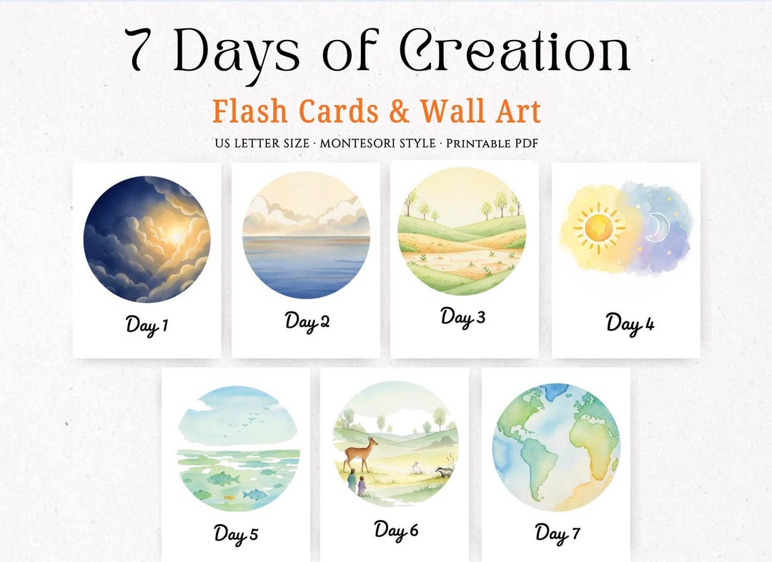 7 Days of Creation Flash Cards Printable | Bible Creation Story ...