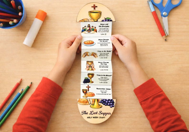 Last Supper Folding Surprise Craft, Holy Week Printable Activity, Bible ...