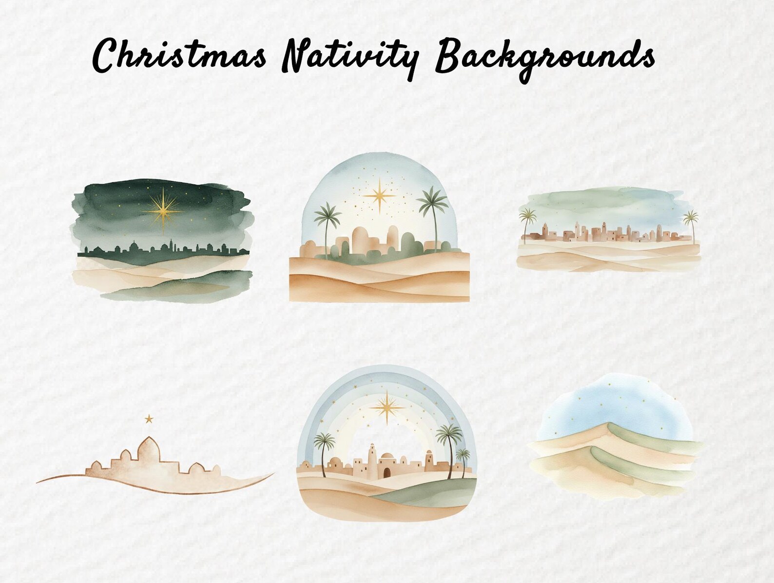 Christmas Nativity Background Clipart Set, Watercolor Scene + Bonus ...