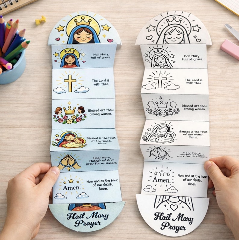 Catholic Hail Mary Prayer Craft for Kids, Folding Craft Printable With ...