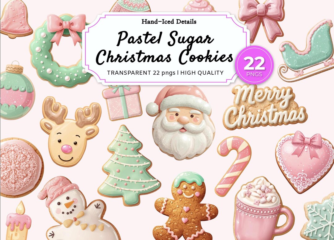 Christmas Cookie Clipart Set, Pastel Sugar Cookies PNG Bundle, Cute ...