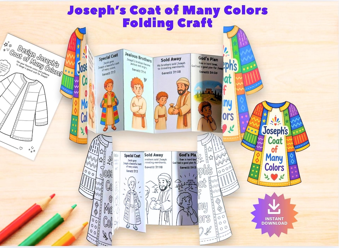 Joseph Bible Craft, Coat of Many Colors Folding Craft, Sunday School ...