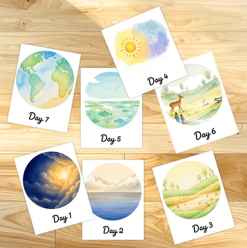 7 Days of Creation Flash Cards Printable | Bible Creation Story ...