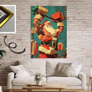 Santa Fun Gym Wall Art – Christmas Fitness Illustration of Santa ...