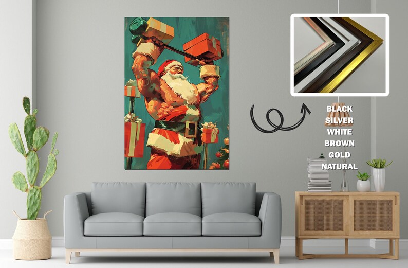 Santa Fun Gym Wall Art – Christmas Fitness Illustration of Santa ...