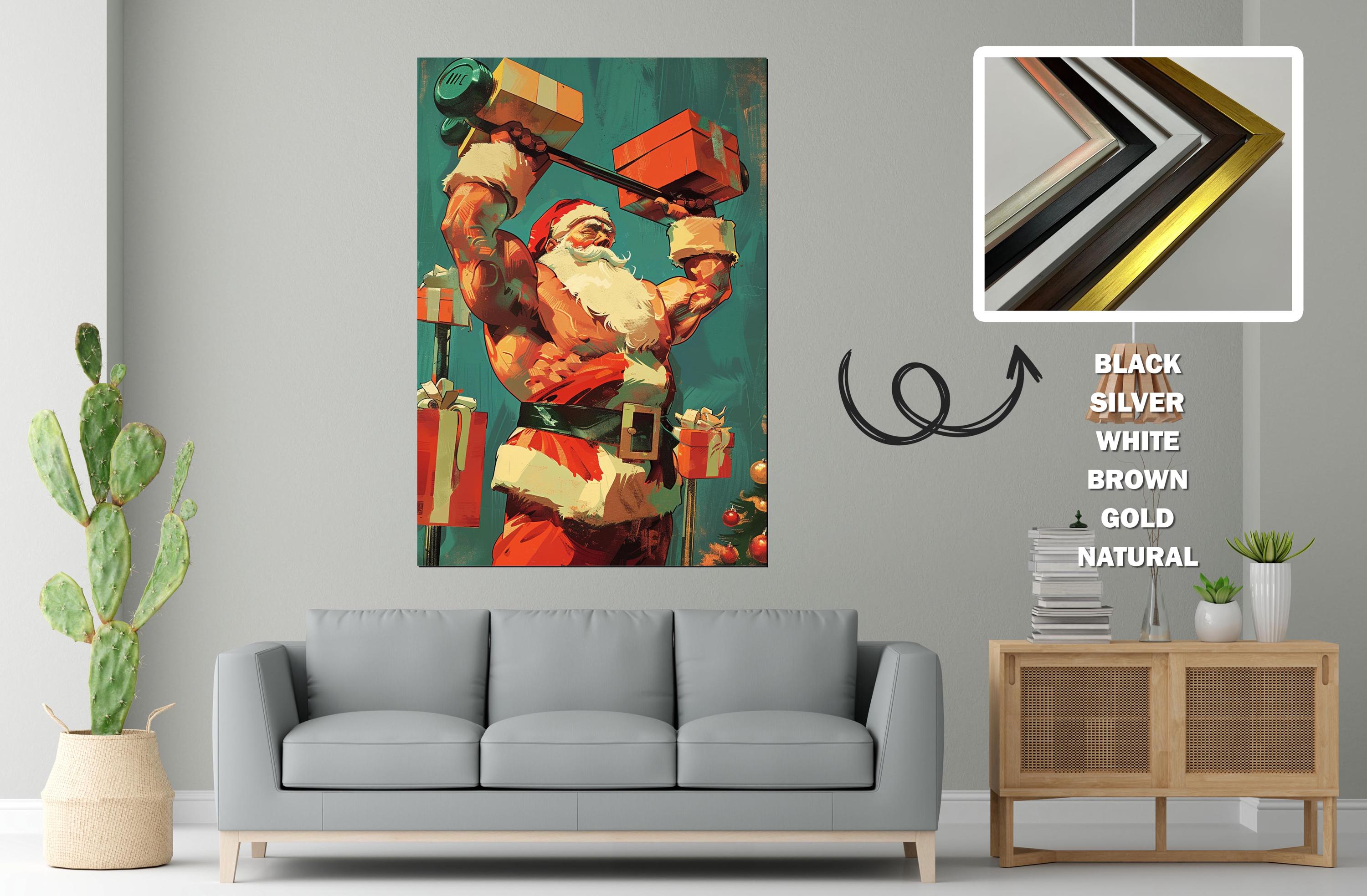 Santa Fun Gym Wall Art – Christmas Fitness Illustration of Santa ...