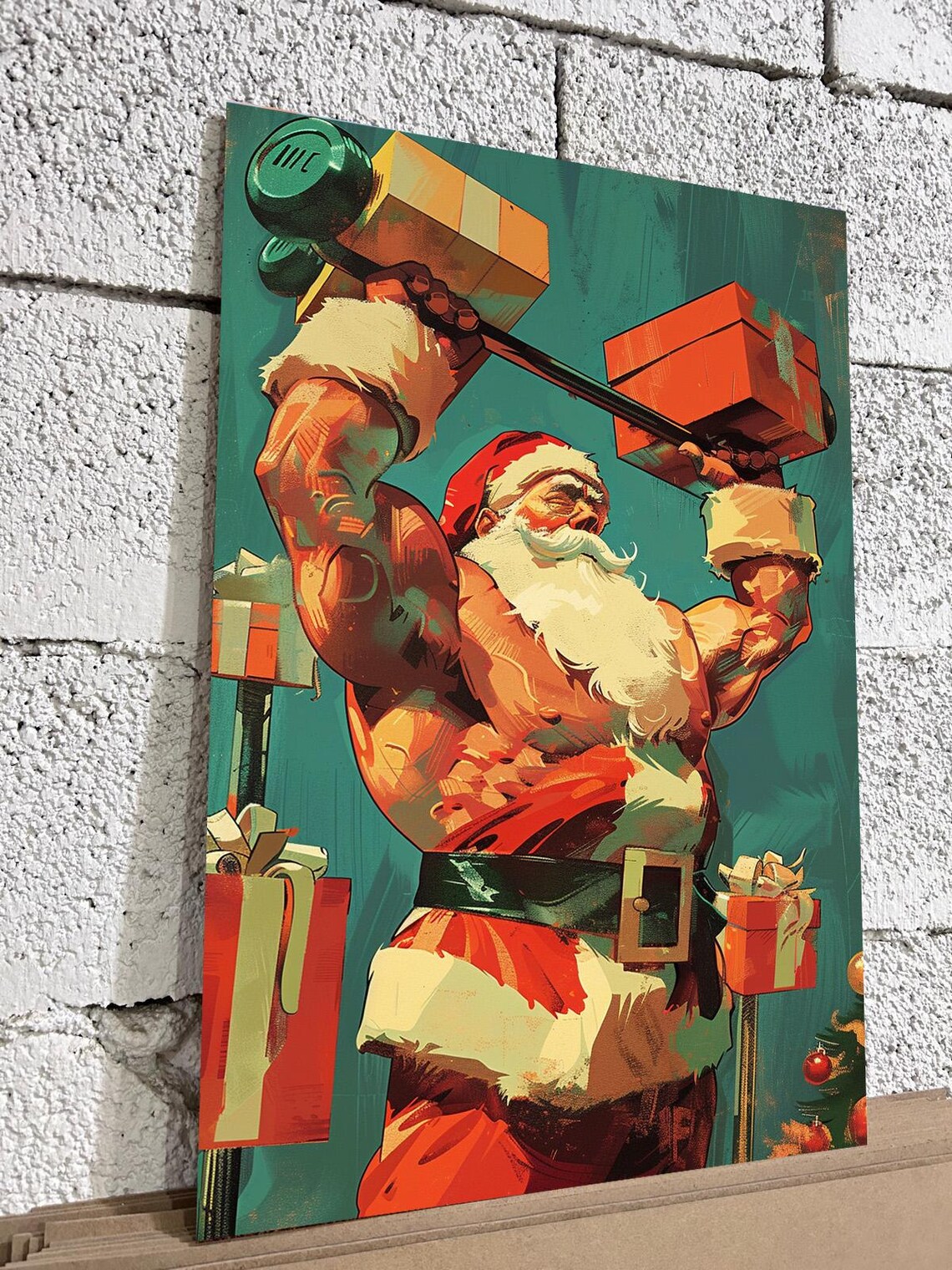 Santa Fun Gym Wall Art – Christmas Fitness Illustration of Santa ...
