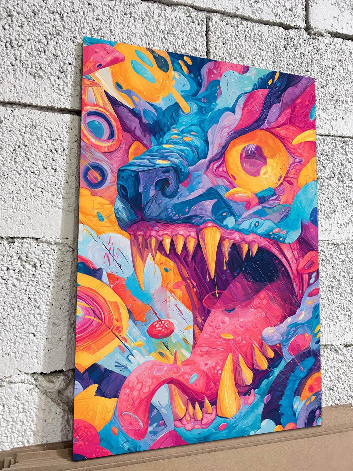 Colorful Monster Abstract Wall Art – Psychedelic Creature Print, Bold ...