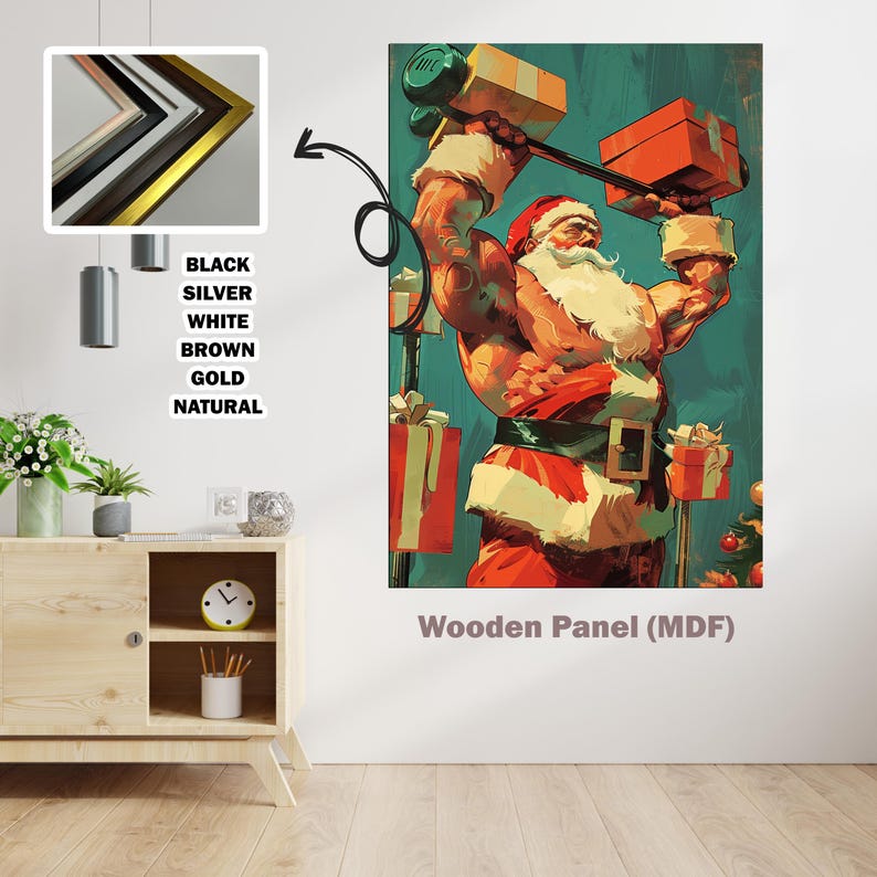 Santa Fun Gym Wall Art – Christmas Fitness Illustration of Santa ...