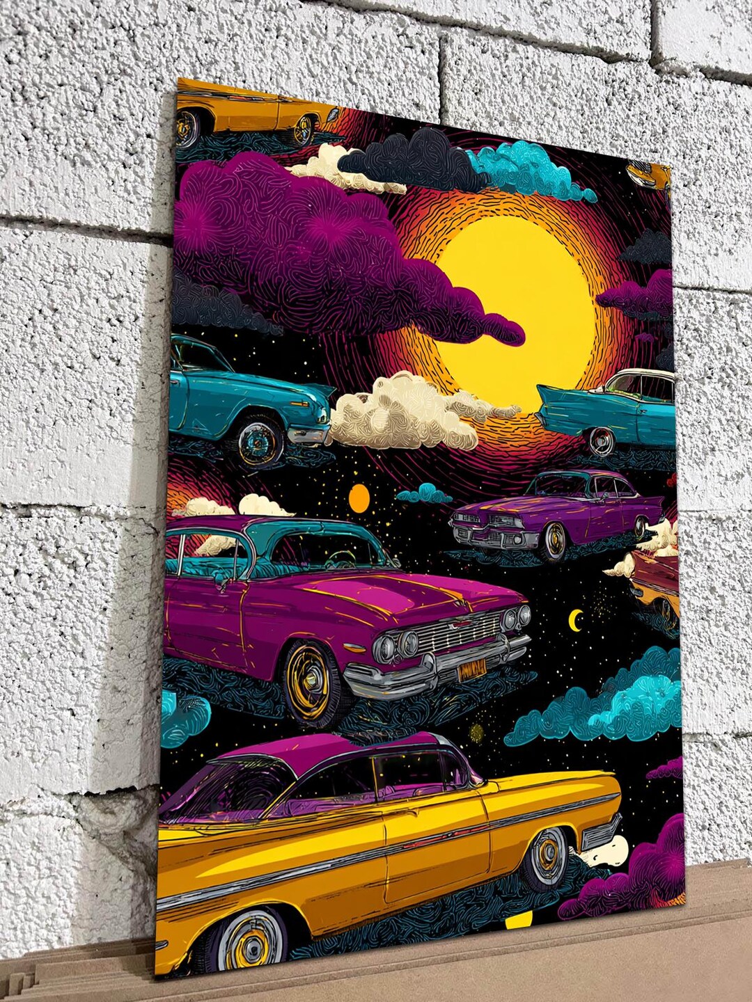 Retro Classic Car Wall Art – Vibrant Pop Art Illustration With Colorful ...