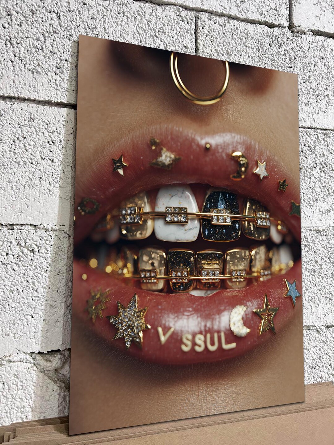 Luxury Grillz Lips Canvas Wall Art – Glamorous Pop Art Mouth Portrait ...
