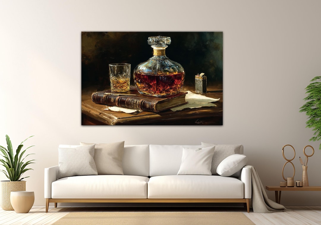 Whiskey Still Life Printed Wood Wall Art, Classic Decanter and Glass ...