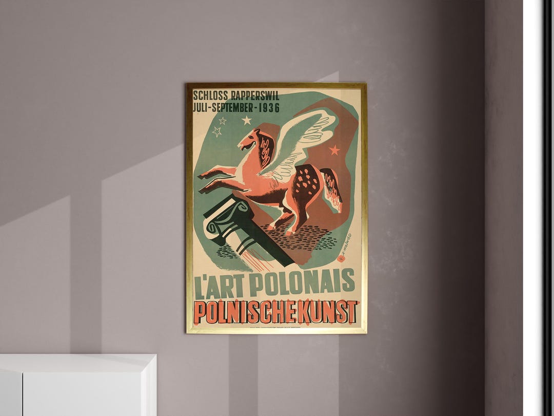 Vintage 1936 L’art Polonais Exhibition Poster, Pegasus Illustration ...