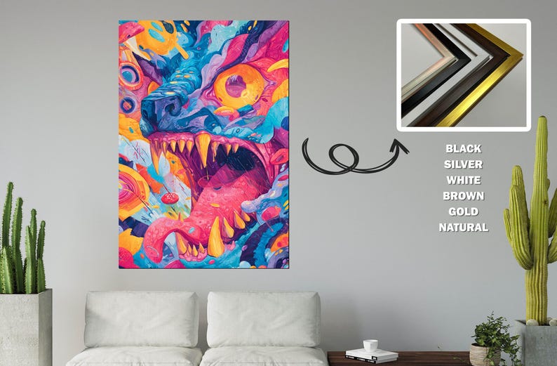 Colorful Monster Abstract Wall Art – Psychedelic Creature Print, Bold ...