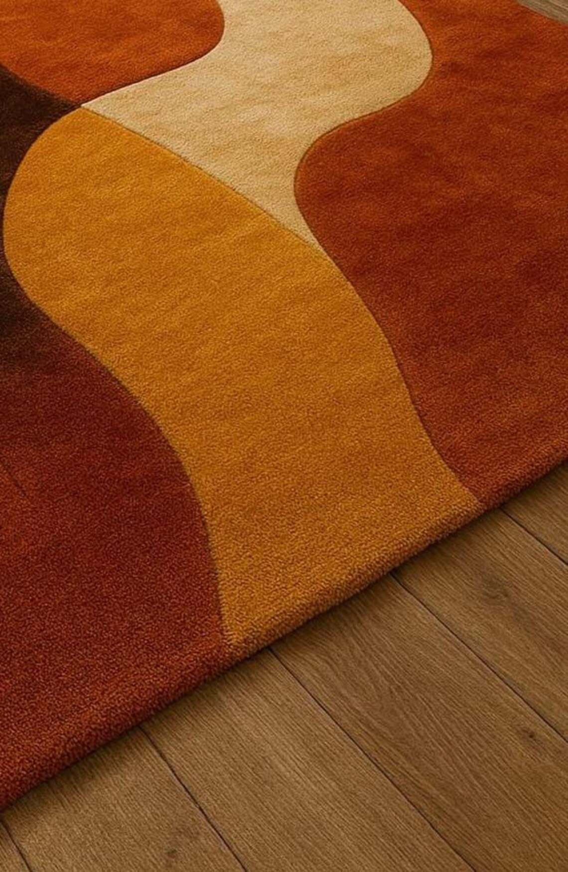 Hand-tufted Retro Wave Rug: Mid-century Modern Earth Tones - Etsy